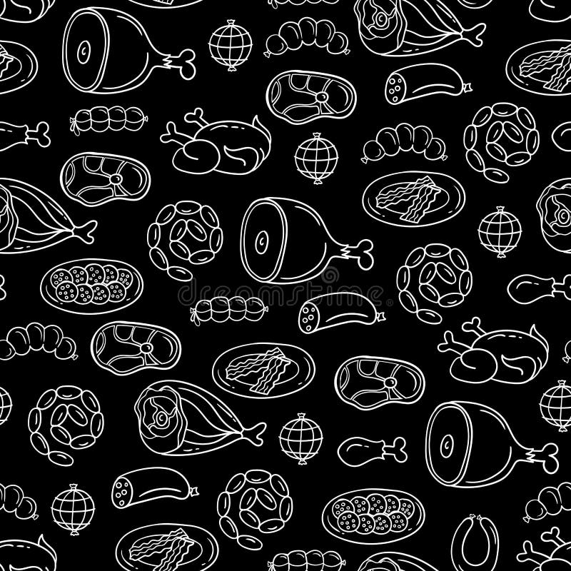 Vector Pattern on the Theme of Food. Background with Isolated Meat ...