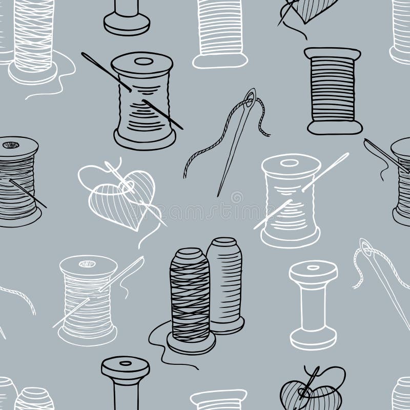 Seamless Background of Spools of Threads and Needles Stock Vector ...