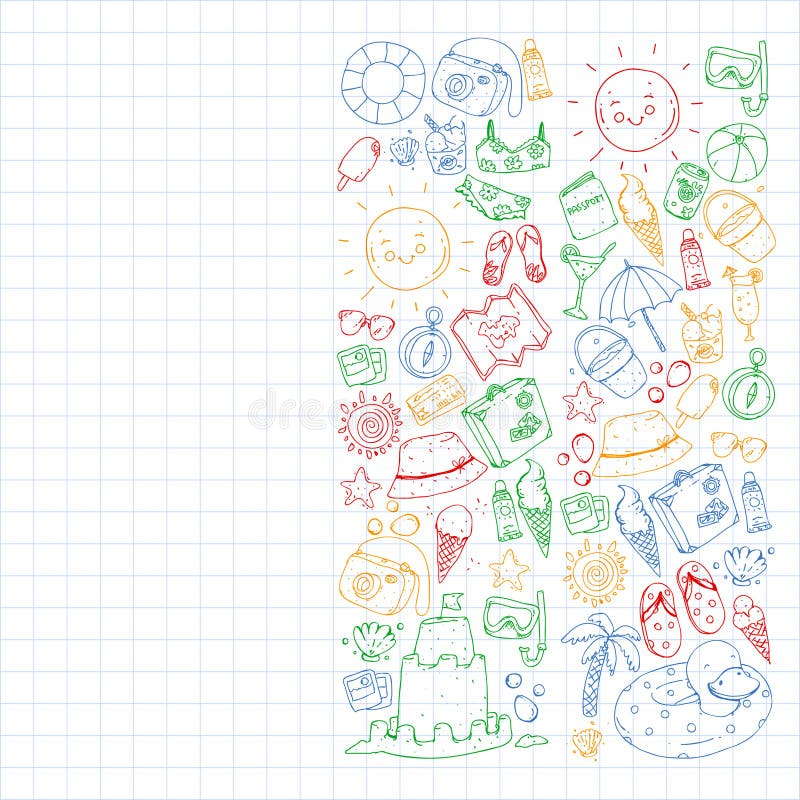 Vector Pattern with Travel and Beach Icons. Stock Vector - Illustration ...