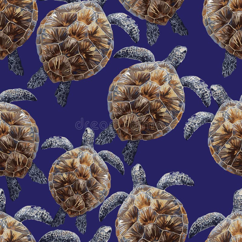 Vector Pattern of Turtle on a Blue Background Stock Vector ...