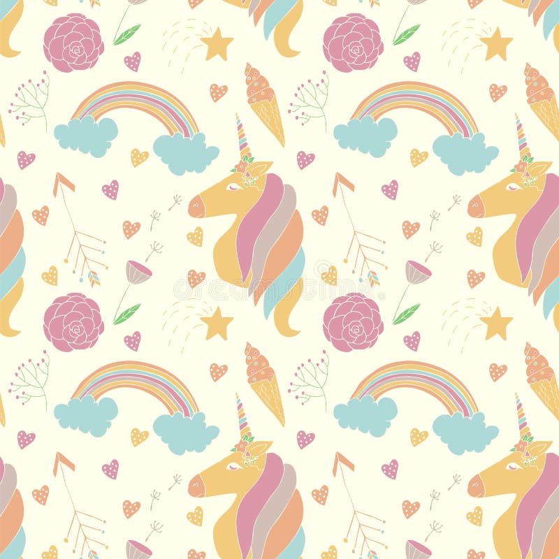 Vector Pattern with Unicorns, Rainbows, Flowers Etc. Stock Vector ... Vector Pattern with Unicorns, Rainbows, Flowers Etc. Stock Vector ...
