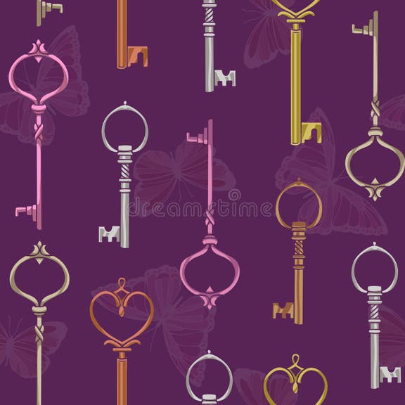 Vector Pattern with Victorian Vintage Keys on a Background with ...