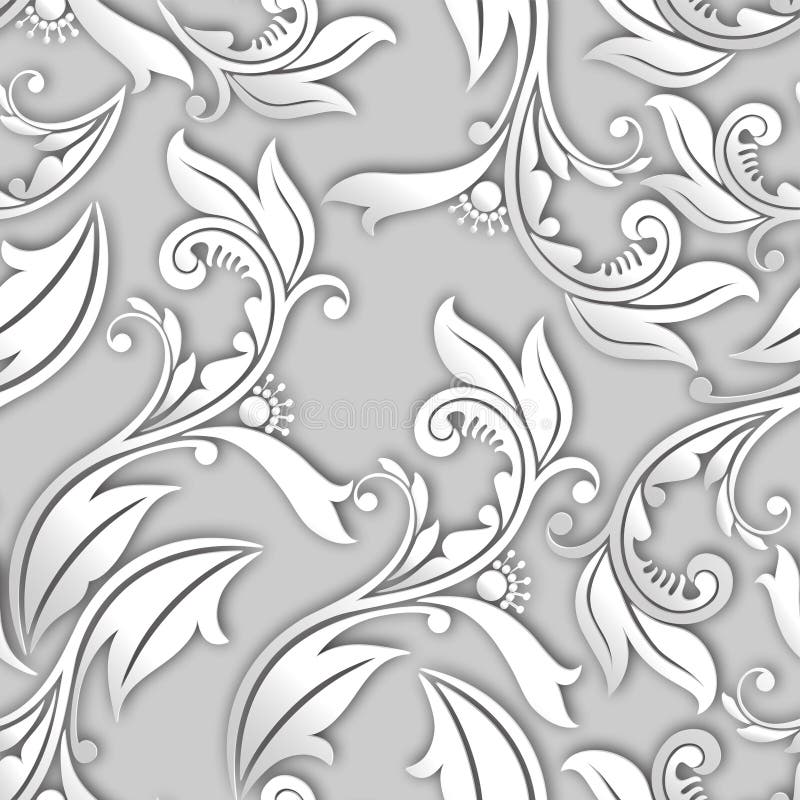 3D Grey Bright Seamless Floral Design Pattern Stock Vector ...