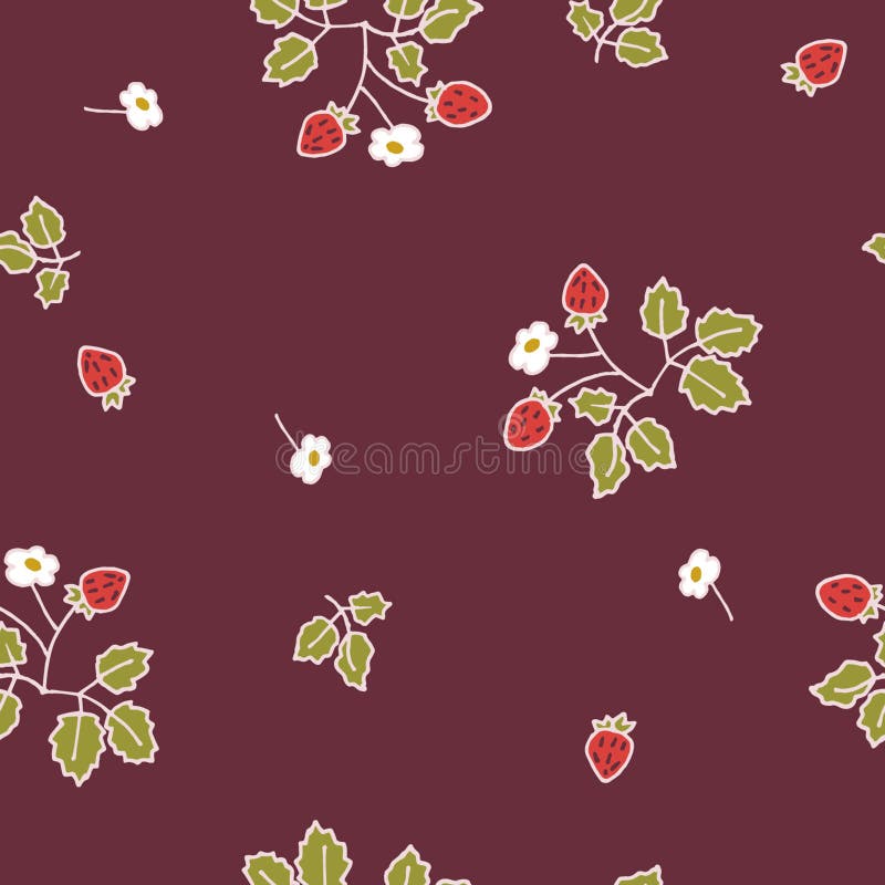 Wild Strawberry Dark Pattern 2 Stock Vector - Illustration of lime ...