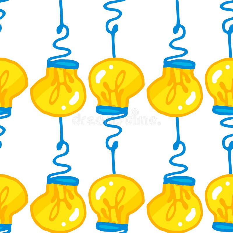 A Pattern of a Yellow Light Bulb. a Seamless Pattern Drawn by Hand, in ...