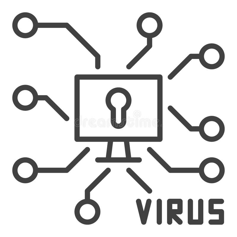 Vector PC Virus Simple Icon or Sign in Thin Line Style Stock Vector ...