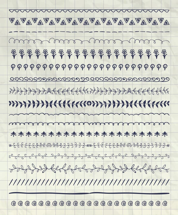 Vector Pen Drawing Pattern Brushes, Line Borders Stock Vector ...