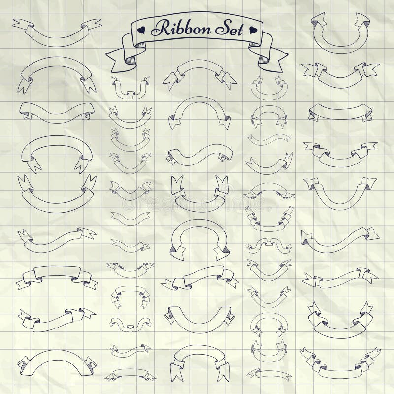 Fifty Vector Pen Drawing Ribbons, Banners, Frames Stock Vector ...
