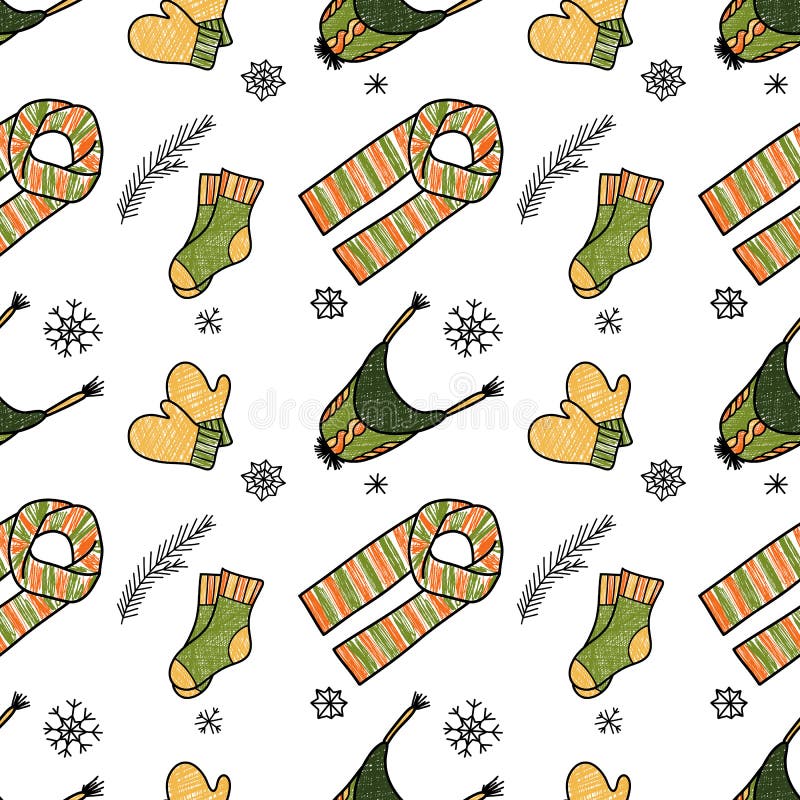Vector Pencil Seamless Pattern of Winter Clothes Stock Vector - Illustration of collection ...