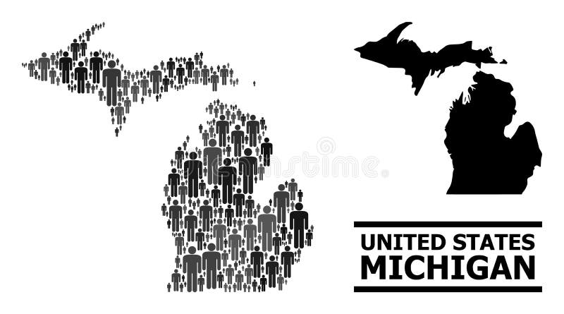 Vector People Collage Map of Michigan State and Solid Map Stock Vector ...