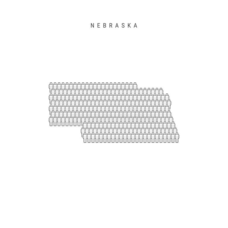 Vector People Map of Nebraska, US State. Stylized Silhouette, People ...