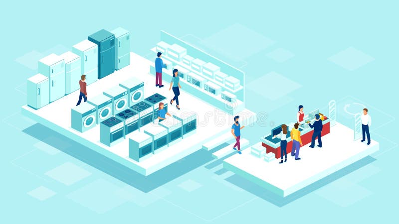 Vector of People Shopping at the Electronics Store Stock Illustration ...