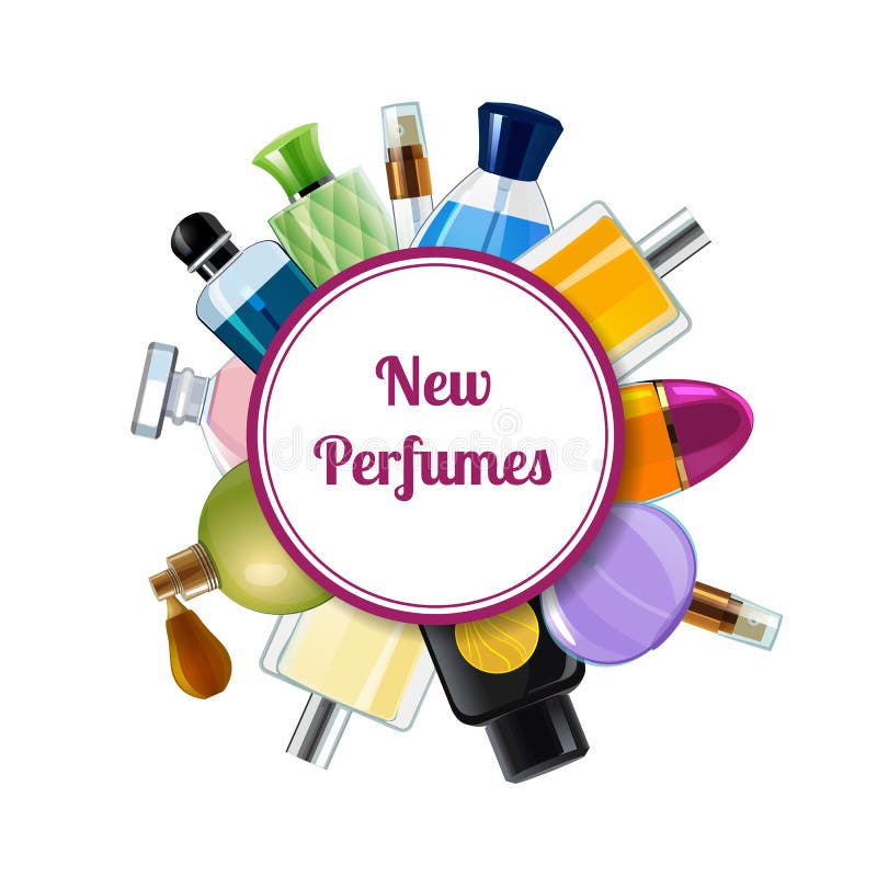 Vector Perfume Bottles Under Circle with Place for Text Illustration ...