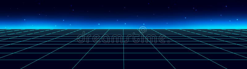 Vector Perspective Grid in Blue Retro Style. Detailed Lines on Dark ...