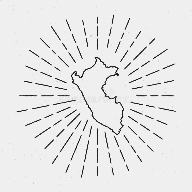 Vector Peru Map Outline Con Resplandor Solar Retro Ilustración del ...