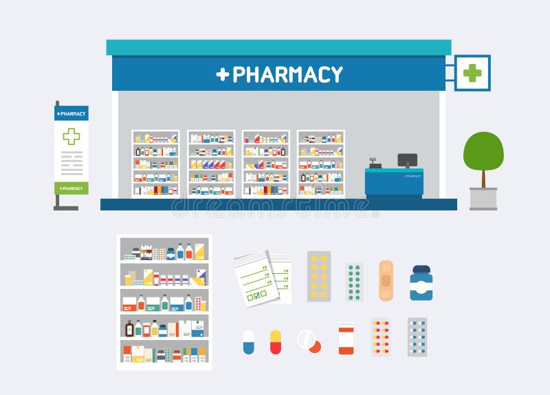 Vector Pharmacy Drugstore Set Design, Shop Store, Package, Stock Vector ...