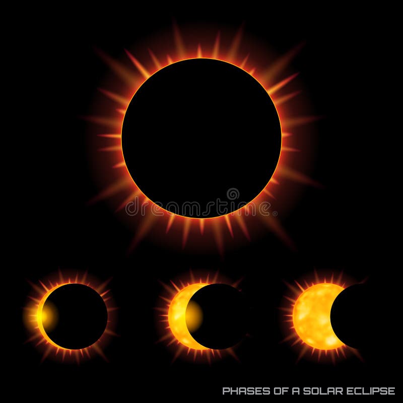Vector Phases of the Total Solar Eclipse on Dark Background. Stock ...