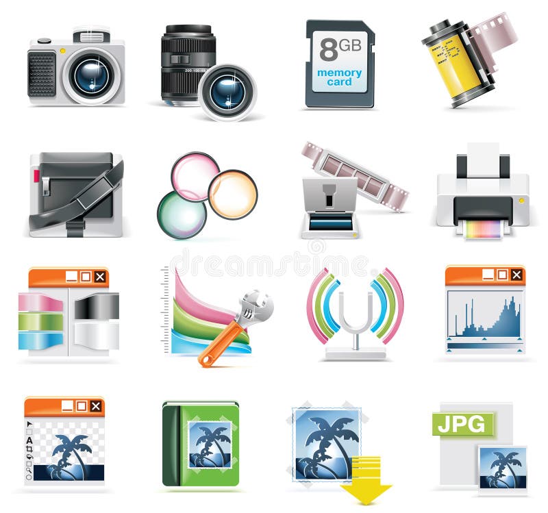 Vector Photography Icon Set Stock Vector - Illustration of printer ...