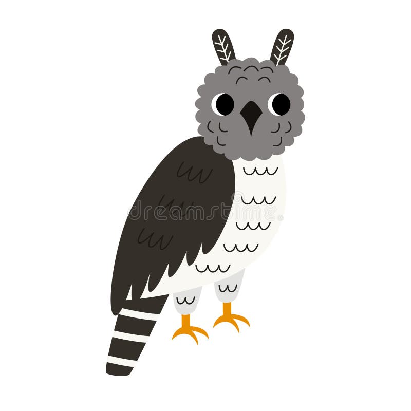 Vector Illustration of Cute Cartoon Harpy Eagle Isolated on White ...