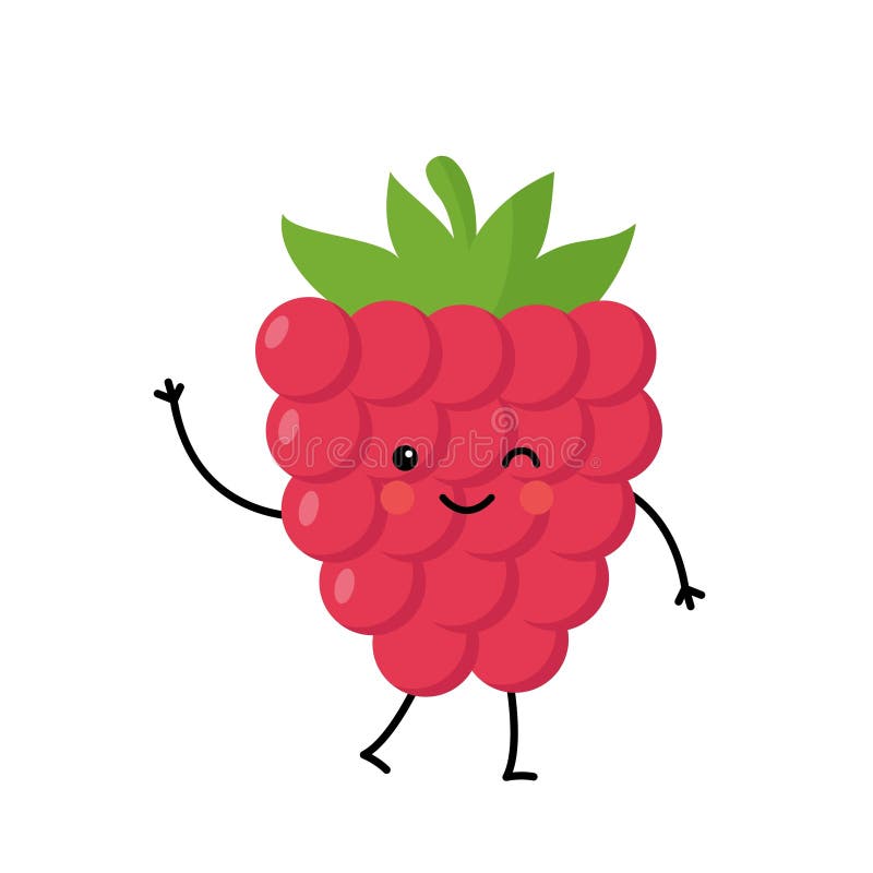 Vector Illustration of Cute Kawaii Raspberry Isolated on White ...