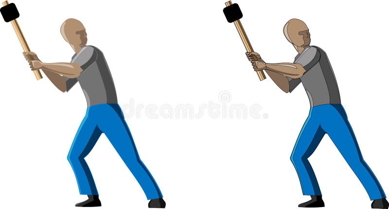 Vector Picture of Man Working with Hammer in 2 Options- with Outlines ...