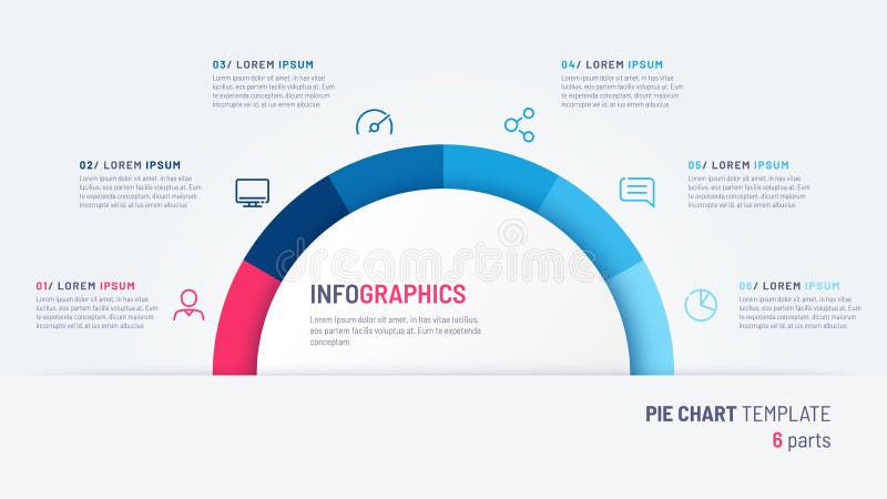 Vector Pie Chart Infographic Template in the Form of Semicircle Divided ...