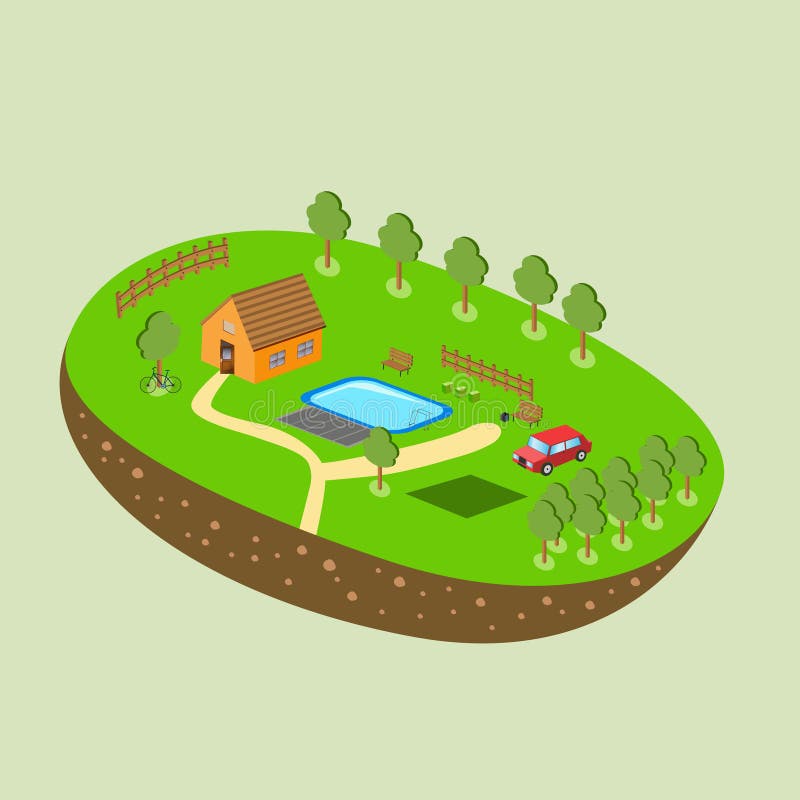 Vector Piece of Land and Sky with Objects Stock Vector - Illustration ...