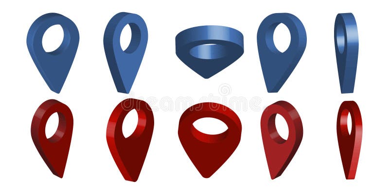Vector Pin Icon in 3D Format. Red and Blue Pointer Position. Stock ...