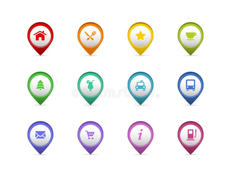 Colorful Set of Location, Places, Travel and Destination Pin Icons ...