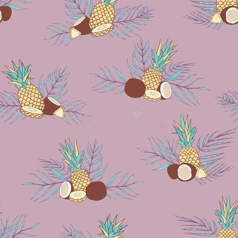 Vector Pina Colada Compositions on Purple Seamless Pattern Background ...