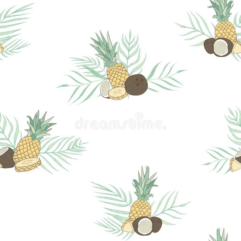 Vector Pina Colada Compositions on White Seamless Pattern Background ...