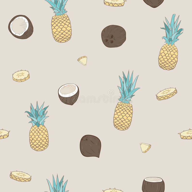 Vector Pina Colada Ingredients Inspired Seamless Pattern Design Stock ...