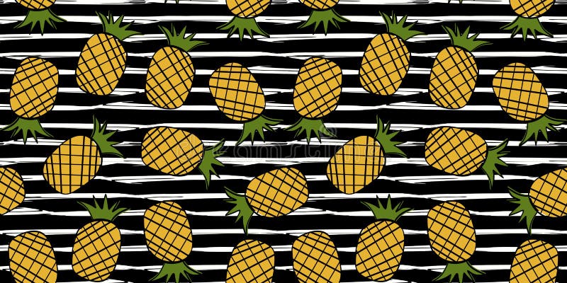 Vector Pineapple Seamless Pattern Drawing Colorful Summer Theme Background with Childish Hand ...
