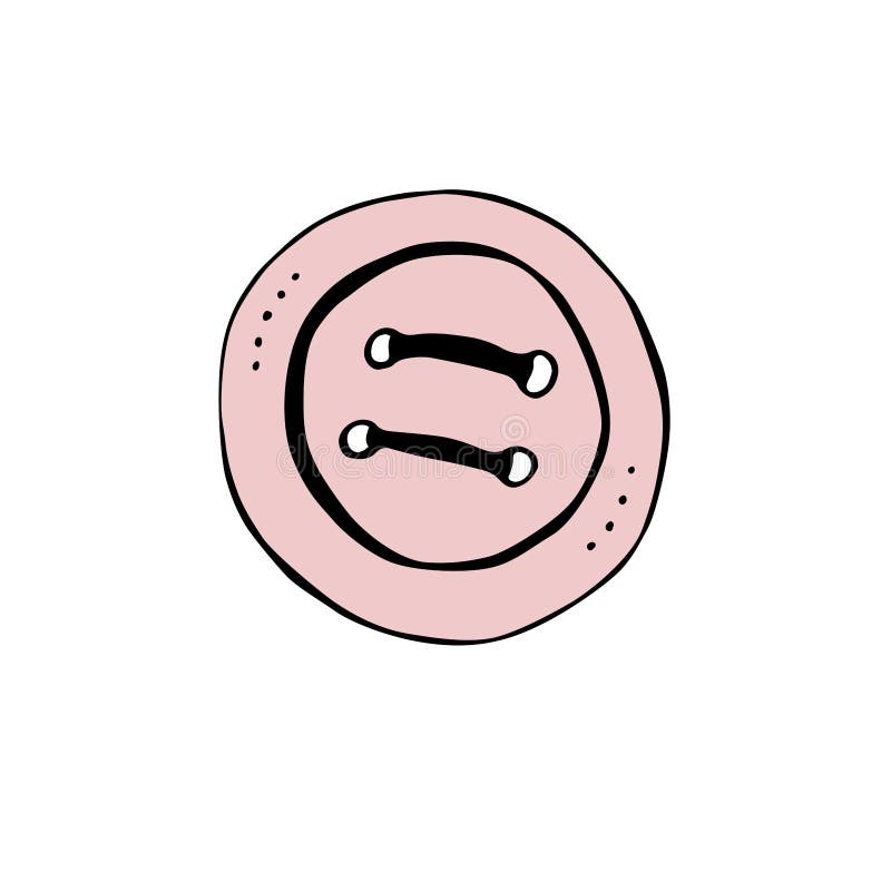 Vector Pink Button in Flat Doodle Style. Hand Drawn Accessories, Sewing ...