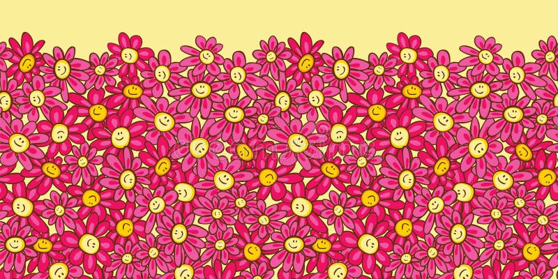 Vector Pink Doodle Cute Happy Smiley Face Daisy Flowers Horizontal ...