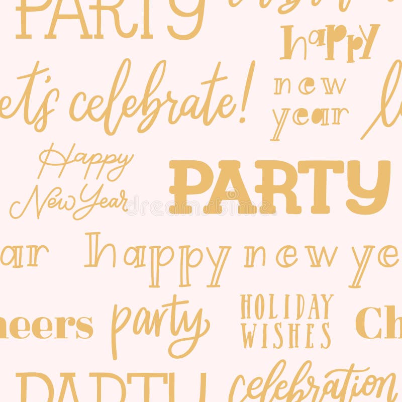 Vector Pink and Gold Typography Celebration Seamless Pattern Stock ...