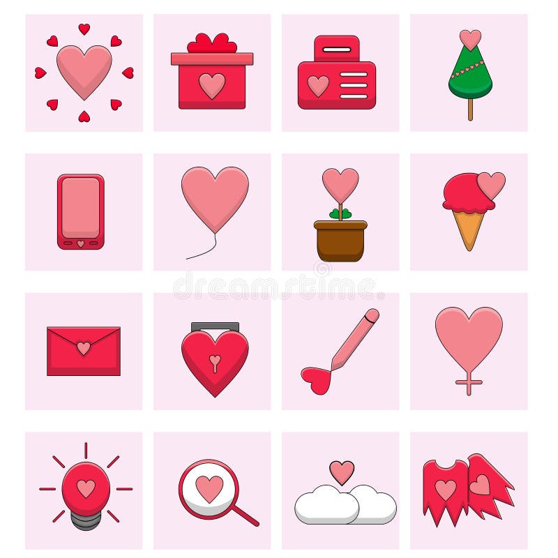 Pink love icon set stock vector. Illustration of romance - 220517791