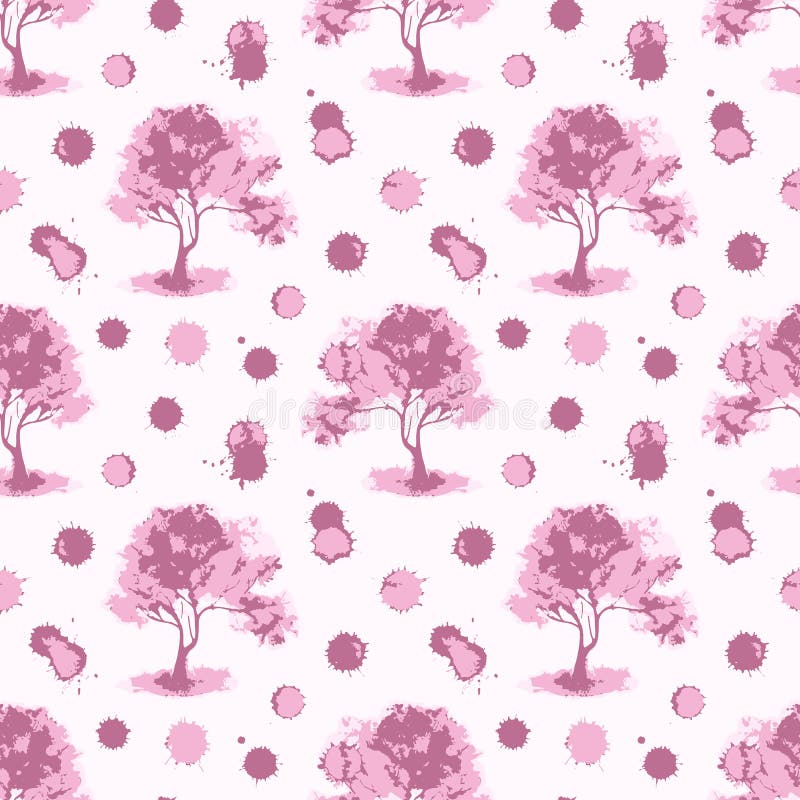 Vector Pink Monochrome Cherry Sakura Tree Seamless Pattern Texture ...