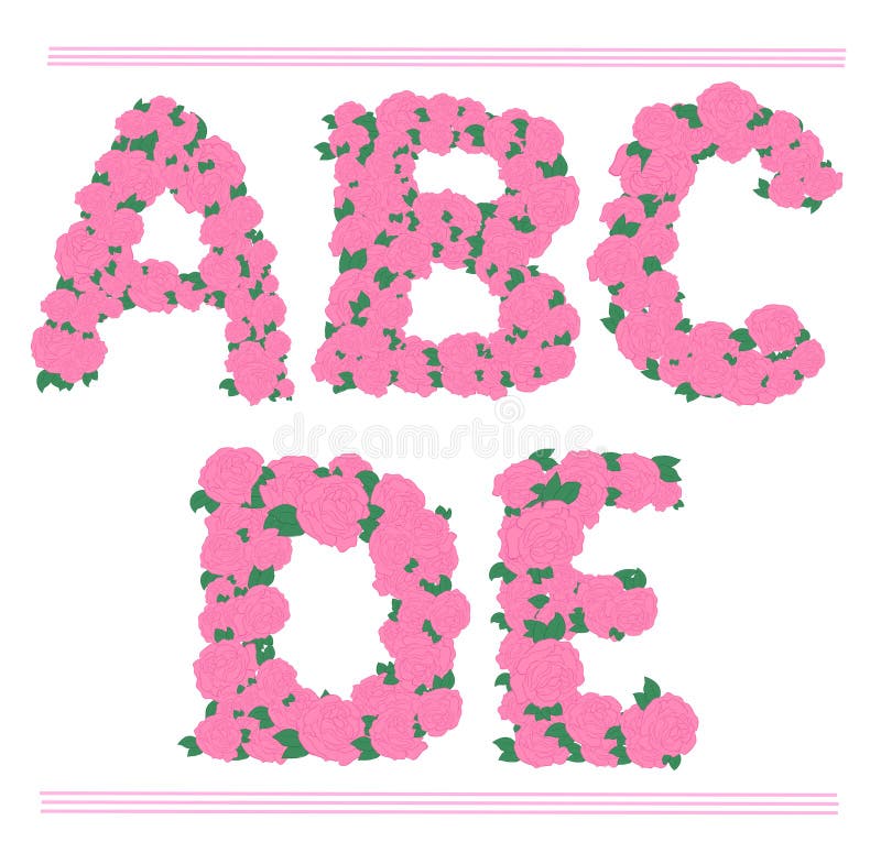 Vector Pink Roses Font - a-E Decor Letters Stock Vector - Illustration ...