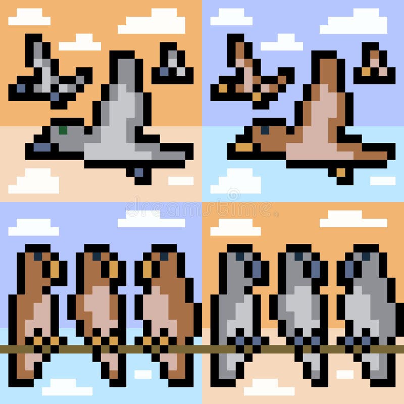 Vector Pixel Art Bird Pattern Stock Vector - Illustration of icon ...