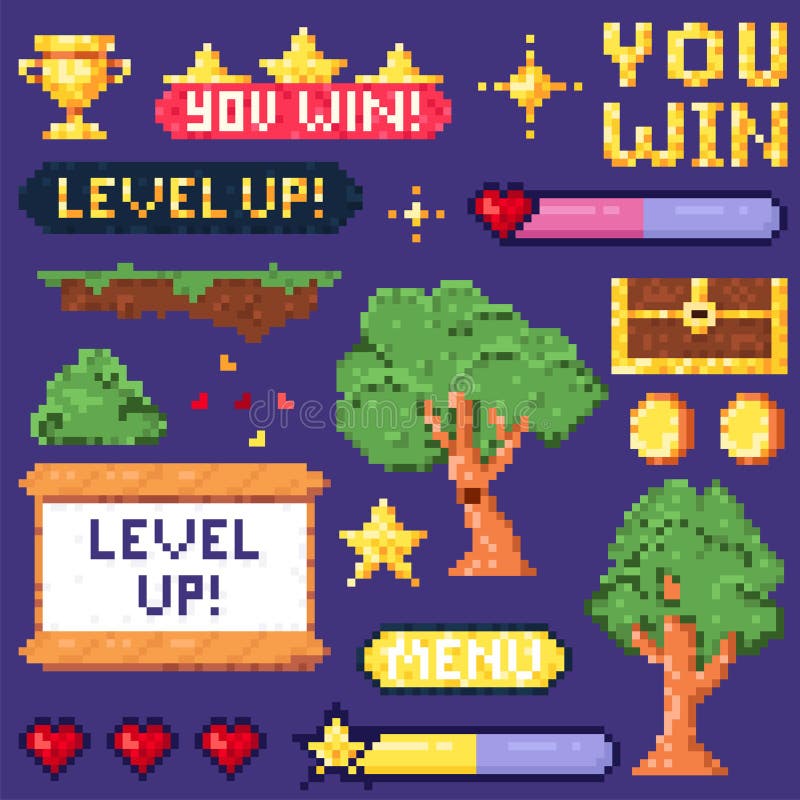 Vector Pixel Art 8-bit set stock illustration. Illustration of element ...