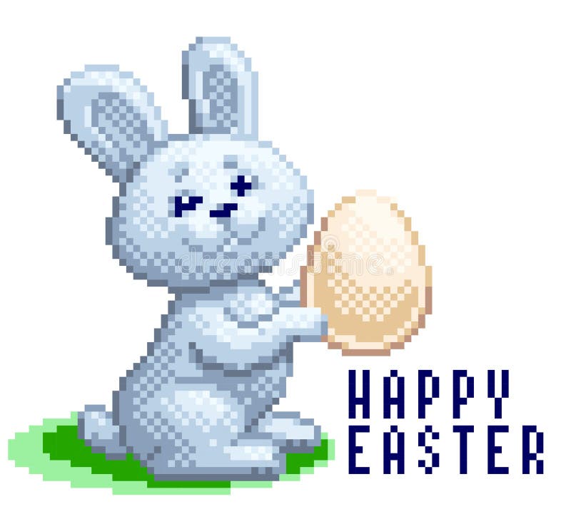 Vector Pixel Art Cartoon Easter Bunny with Egg Stock Vector ...