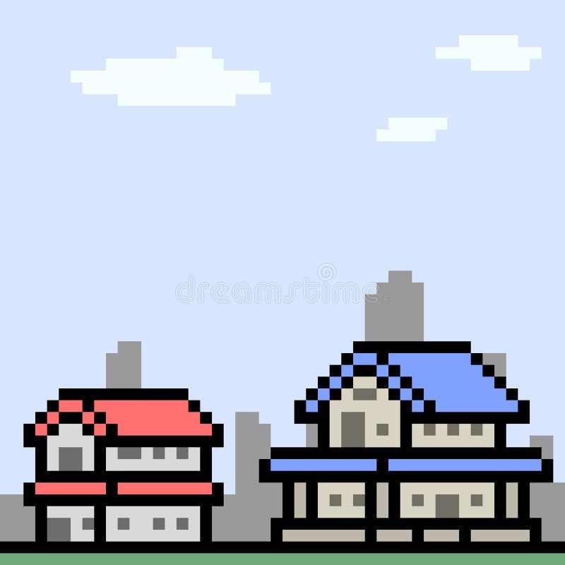 Vector pixel art city stock vector. Illustration of house - 93790543
