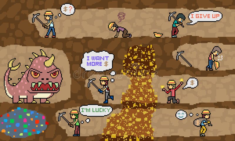 Vector Pixel Art Mine Dig Scene Stock Vector - Illustration of gold ...