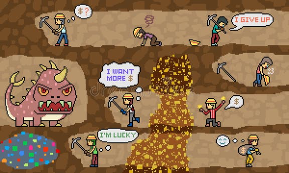 Vector Pixel Art Mine Dig Scene Stock Vector - Illustration of gold ...
