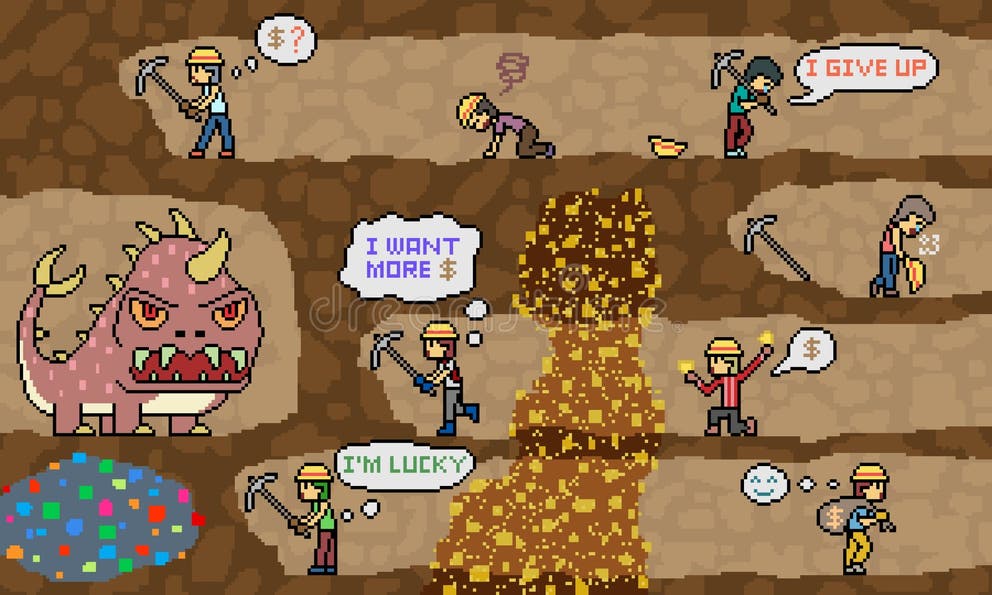 Vector Pixel Art Mine Dig Scene Stock Vector - Illustration of gold ...