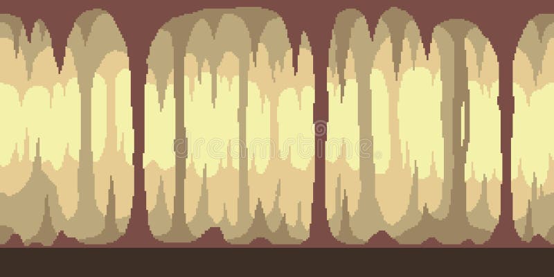 Vector Pixel Art Horizontal Illustration of Cave of Stalagmites and ...