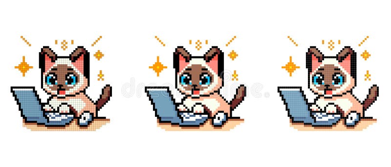 Vector Pixel Art Icon with Siamese Cat Typing on a Computer with a ...