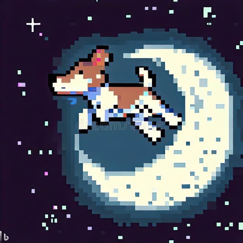 Vector Pixel Art Illustration of a Dog on the Moon in Space Stock ...