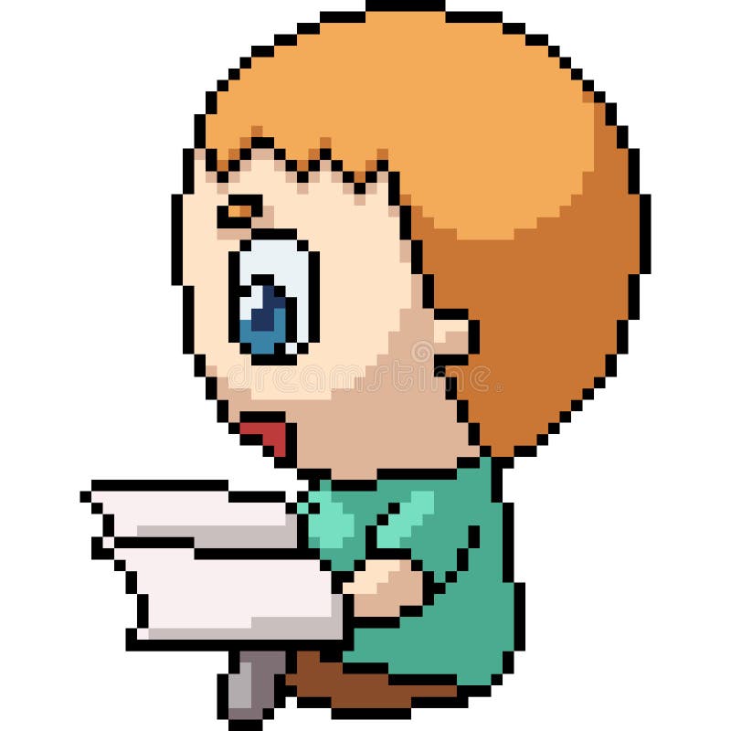 Vector Pixel Art Kid Read Book Stock Vector - Illustration of cute ...